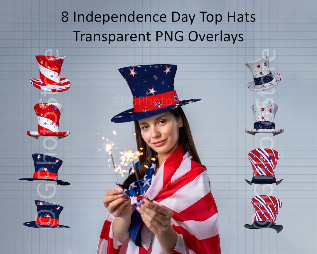 4th July Top Hat Digital Overlays, Independence Day Celebration Hats ...