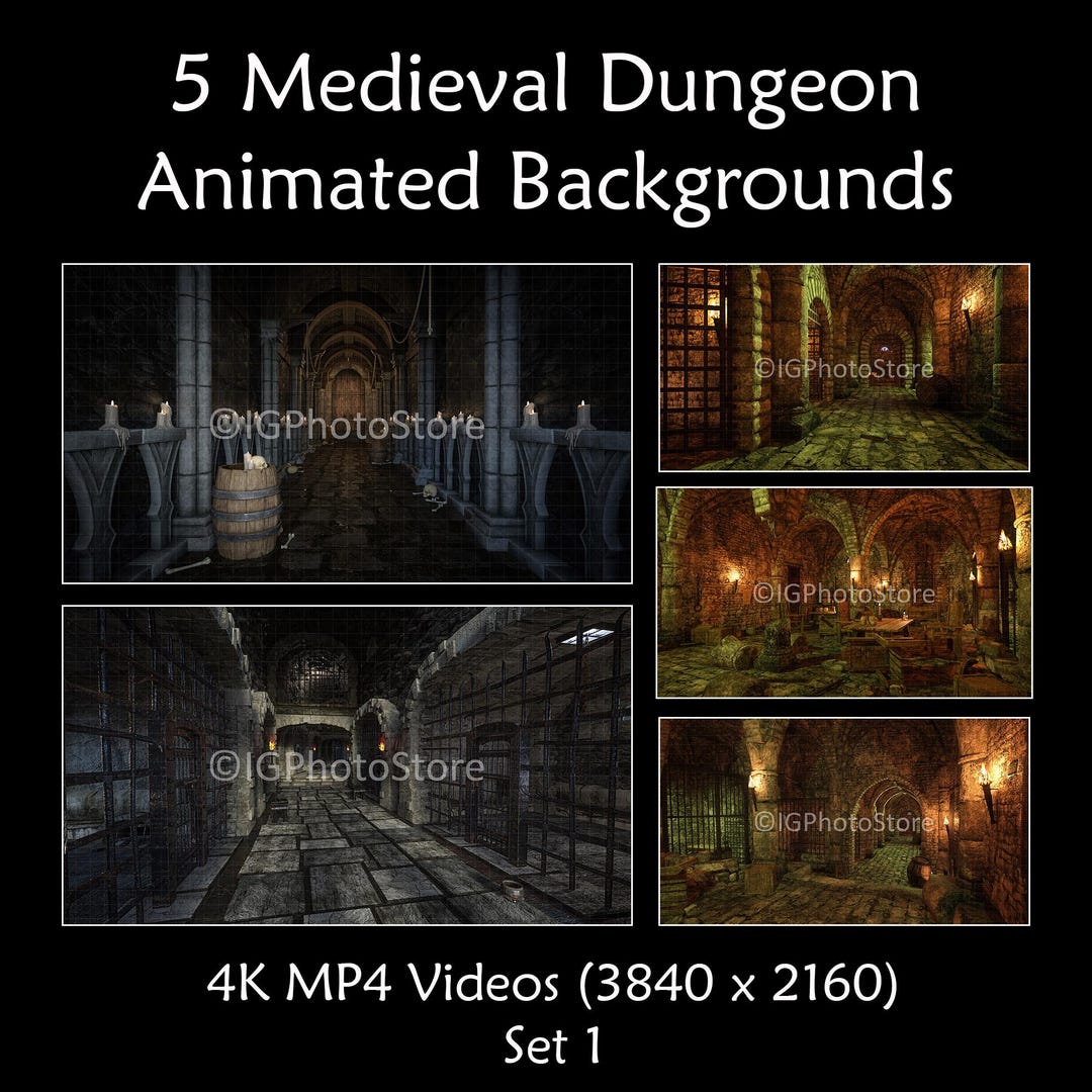 Medieval Dungeon Animated Backgrounds, Set of 5 for Video Streaming ...