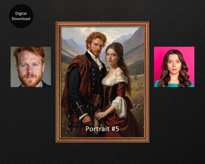 Custom Highlander Couple Portrait From Your Photos, Personalized ...