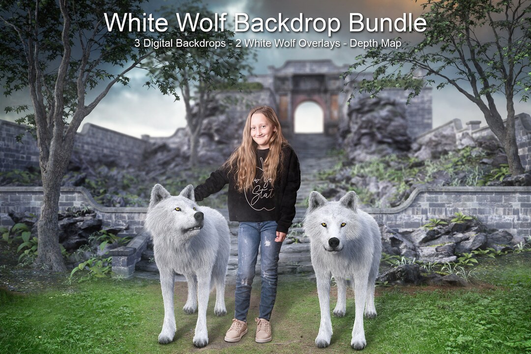 Wolf Digital Backdrop, White Wolf Background Kit, Wolf Overlays ...