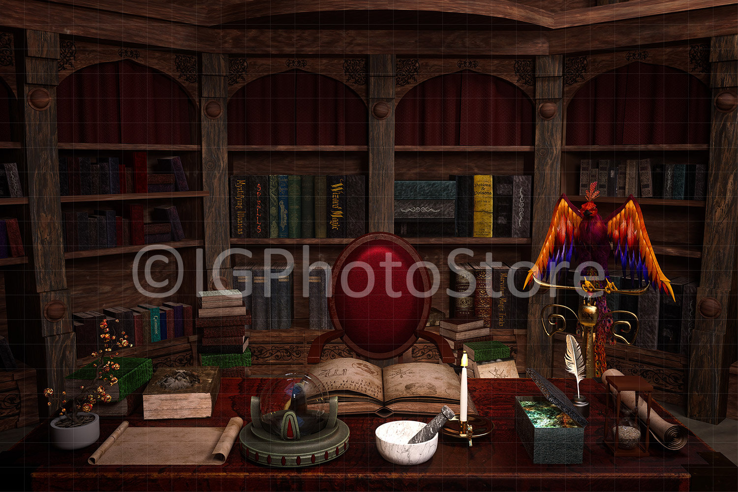 Wizard Office Digital Backdrop, Wizard Desk With Phoenix and Magic ...