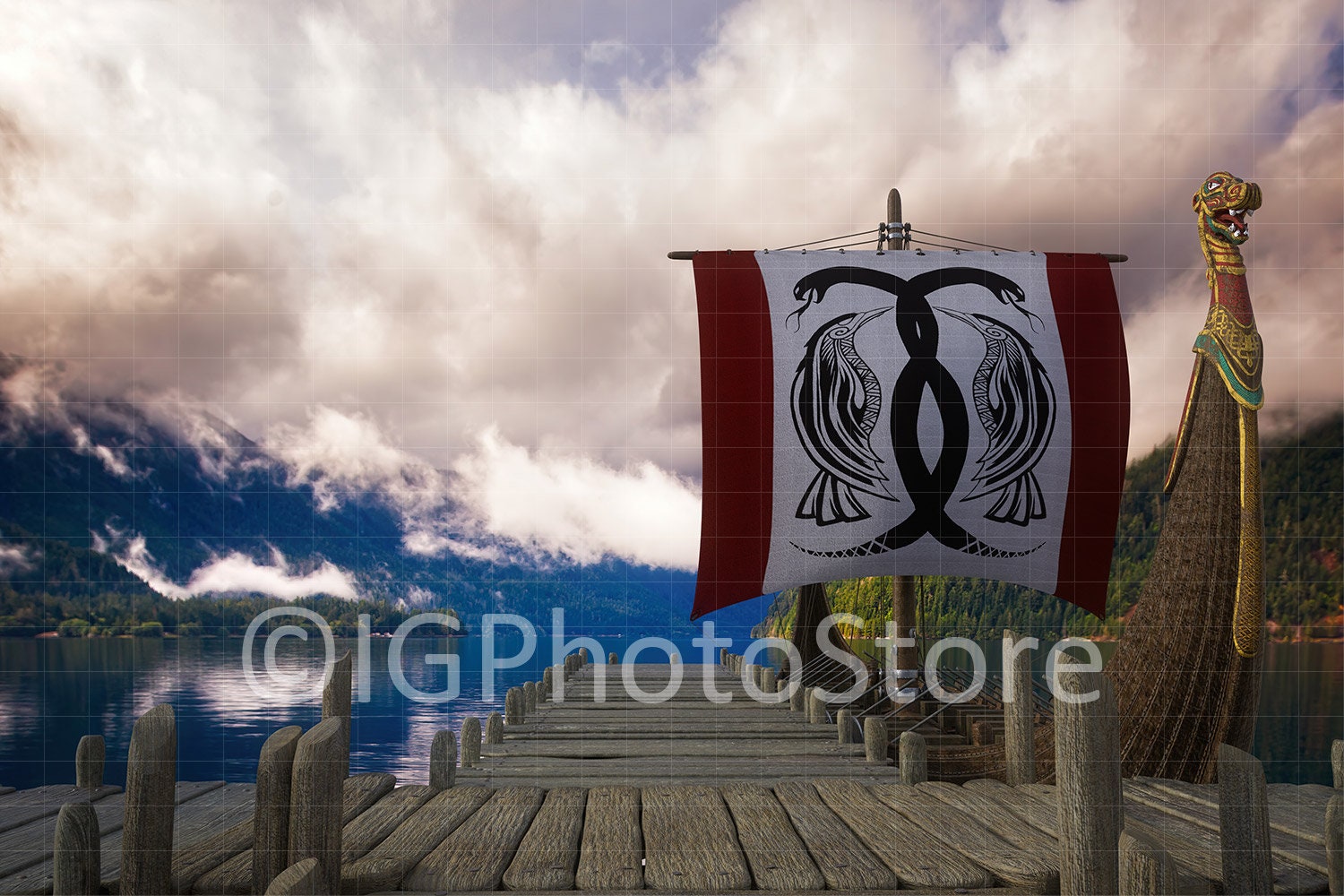 Viking Longboat at Pier Digital Background, Viking Digital Backdrop ...