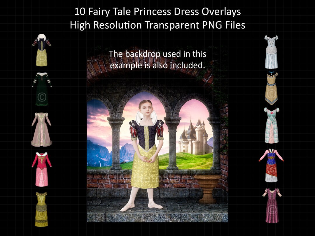 Fairy Tale Princess Dress Digital Overlays, Transparent PNG Princess ...