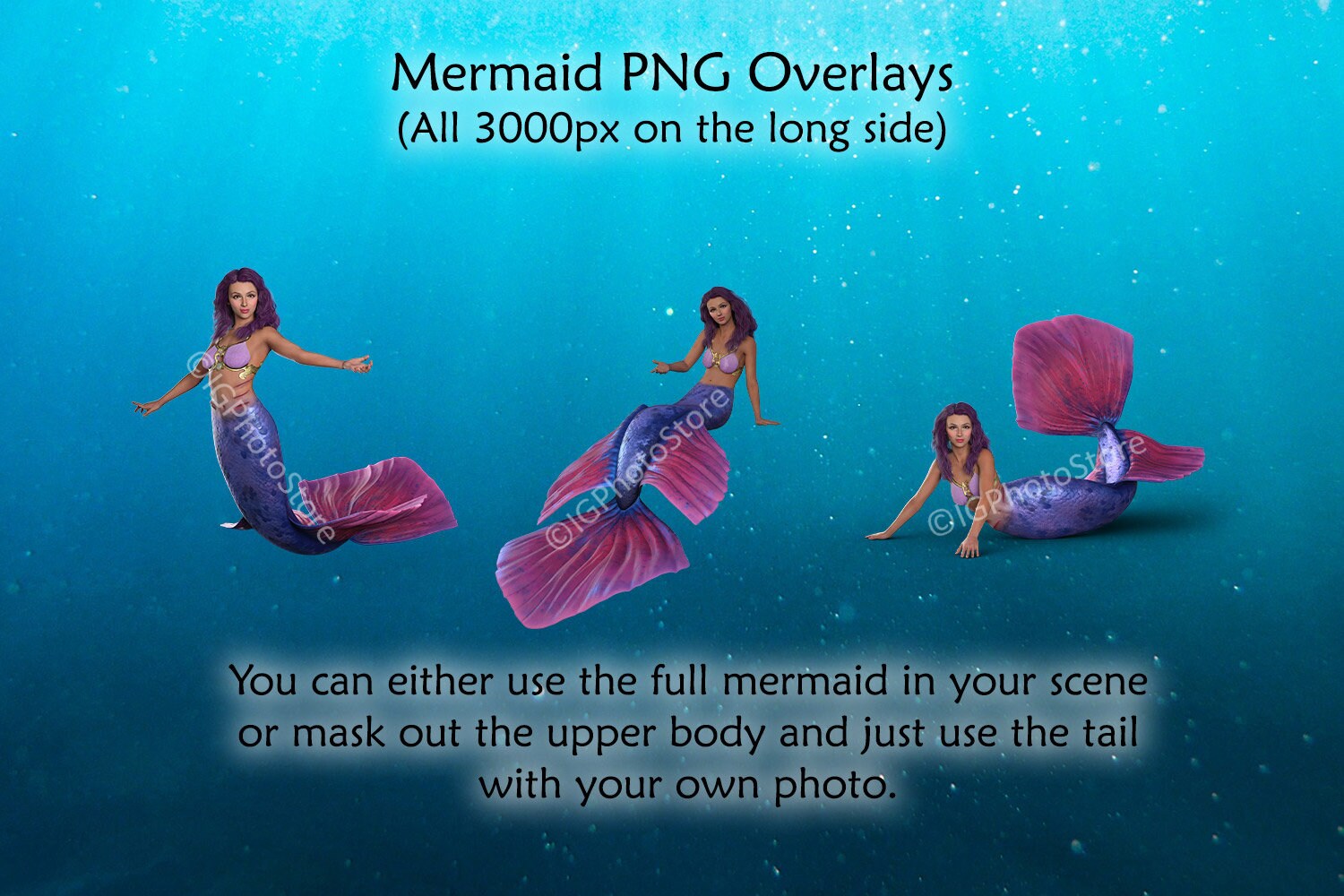 Mermaid Digital Backdrop & Overlay Bundle Undersea | Etsy