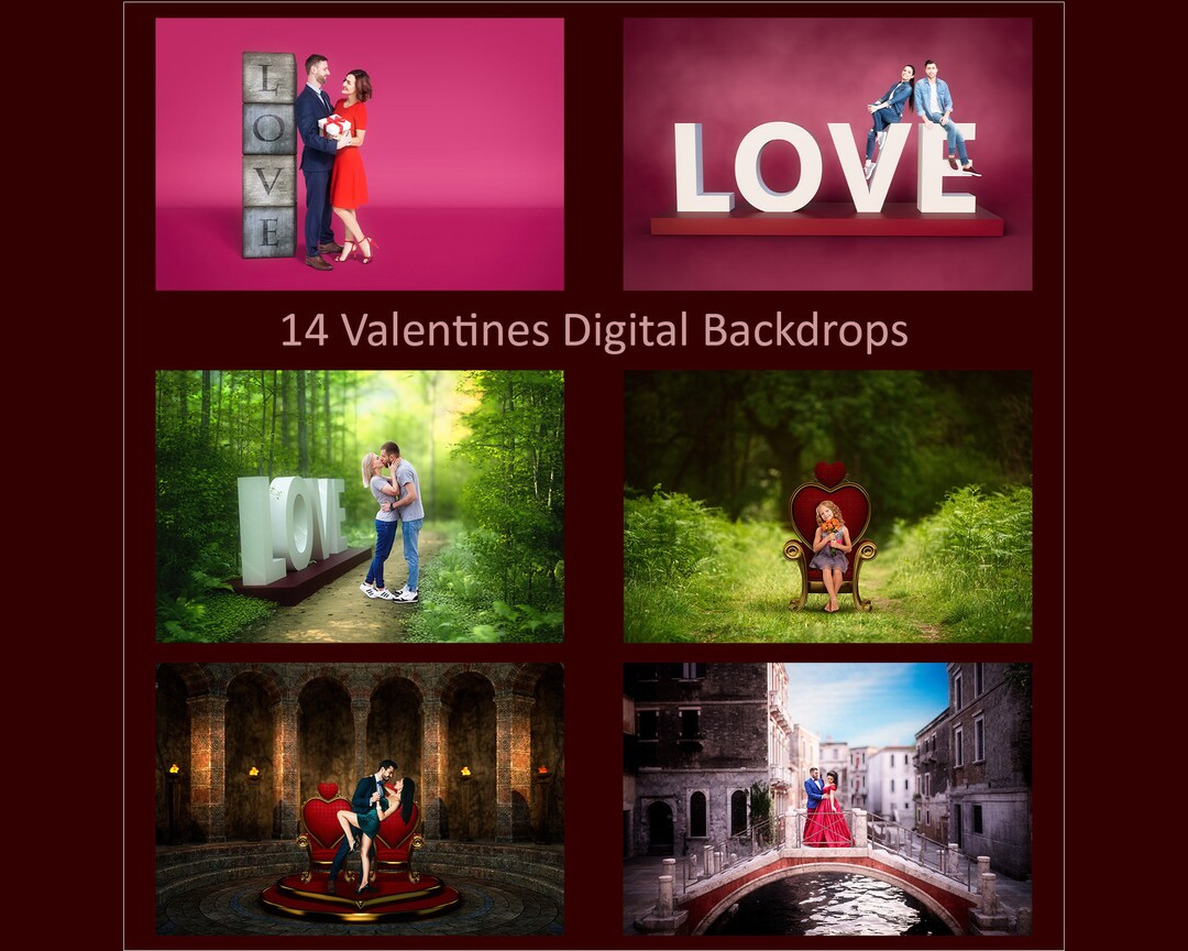 Valentines Day Digital Backdrops Set of 14, Romantic Digital ...