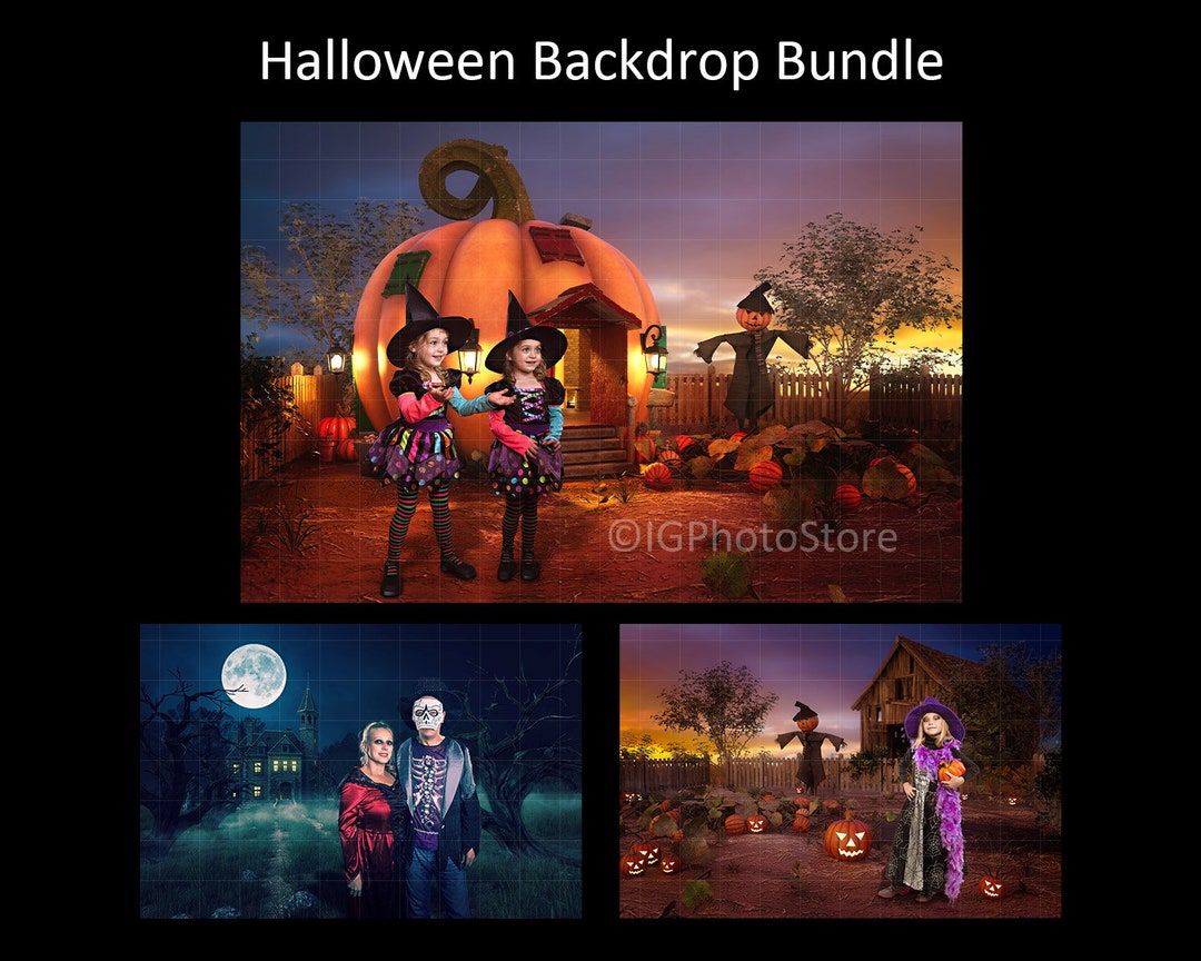 Halloween Digital Background Bundle, Digital Backdrop Set, Halloween ...