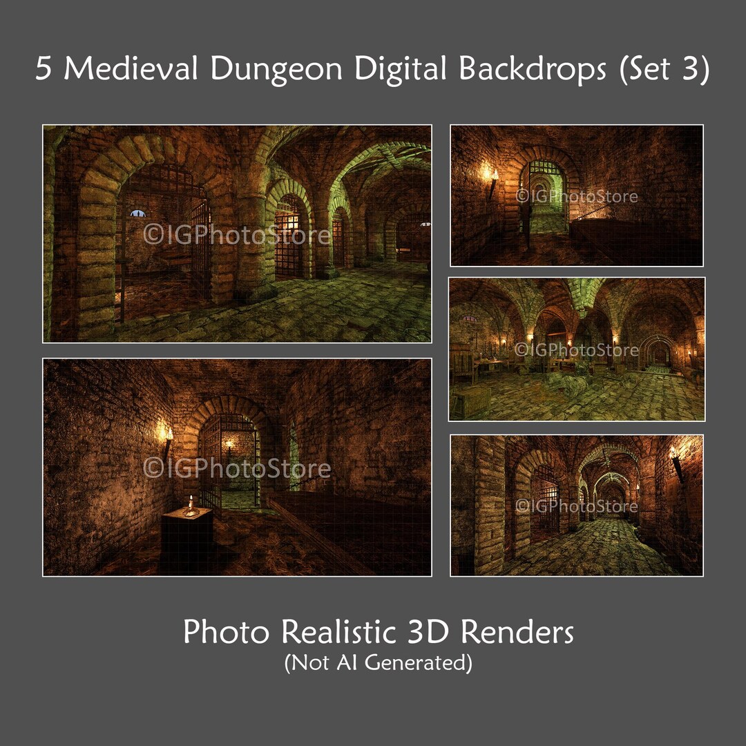 Fantasy Medieval Dungeon Digital Backgroundss, Set of 5 Dungeon Digital ...