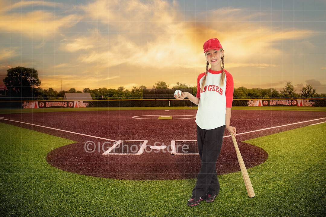 Baseball Field at Sunset Digital Backdrop, Softball Portrait Digital ...