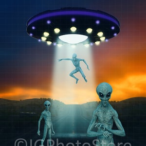 UFO Over Deserted Road Digital Backdrop, Alien Spaceship Background ...