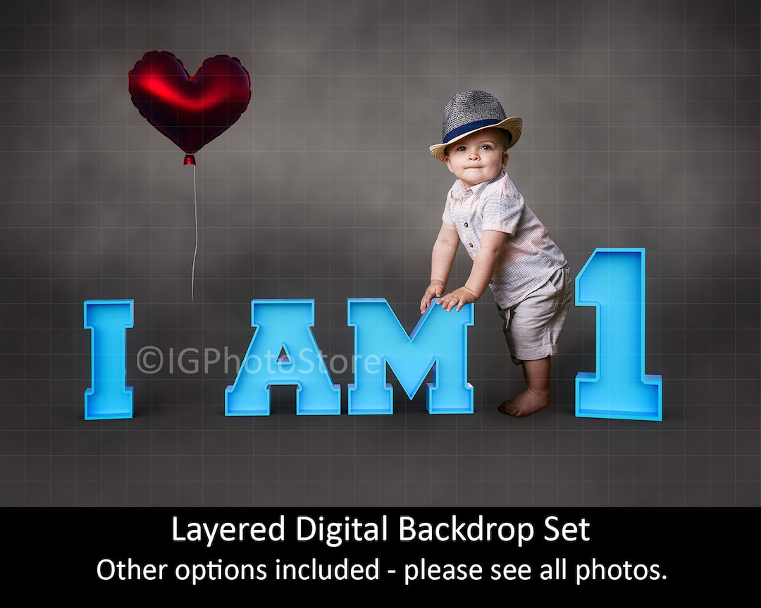 1st Birthday Layered Digital Background Set, One Year Old Digital ...