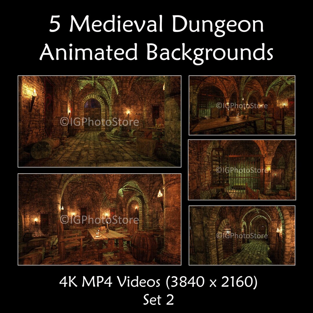 Medieval Dungeon Animated Backdrops, Set of 5 for Video Streaming ...