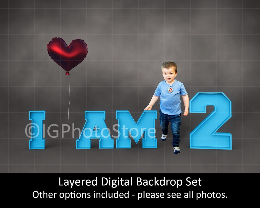 2nd Birthday Layered Digital Backdrop Set, Two Year Old Digital ...