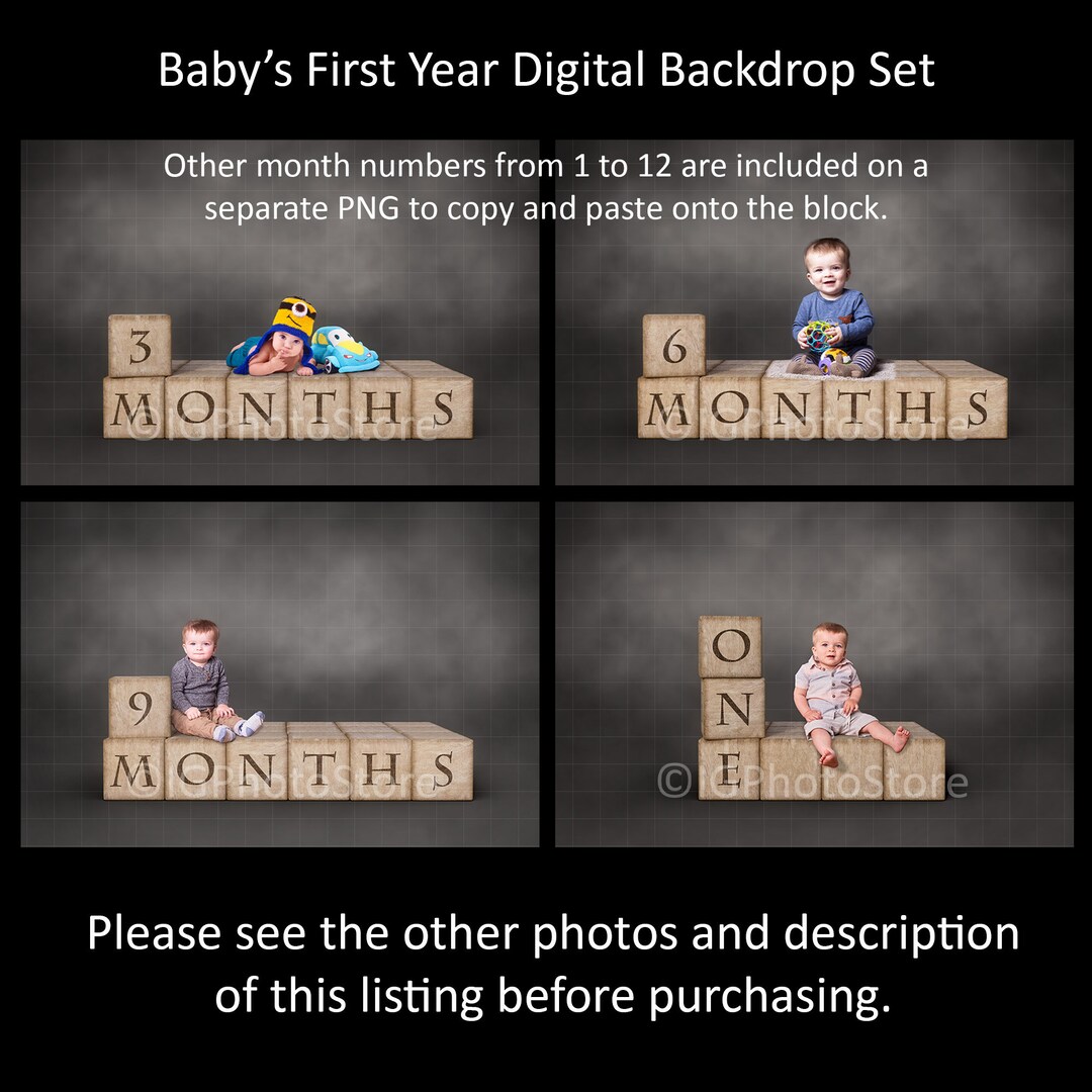 Baby's First Year Layered Digital Backdrops, 3 6 9 12 Months, Month ...