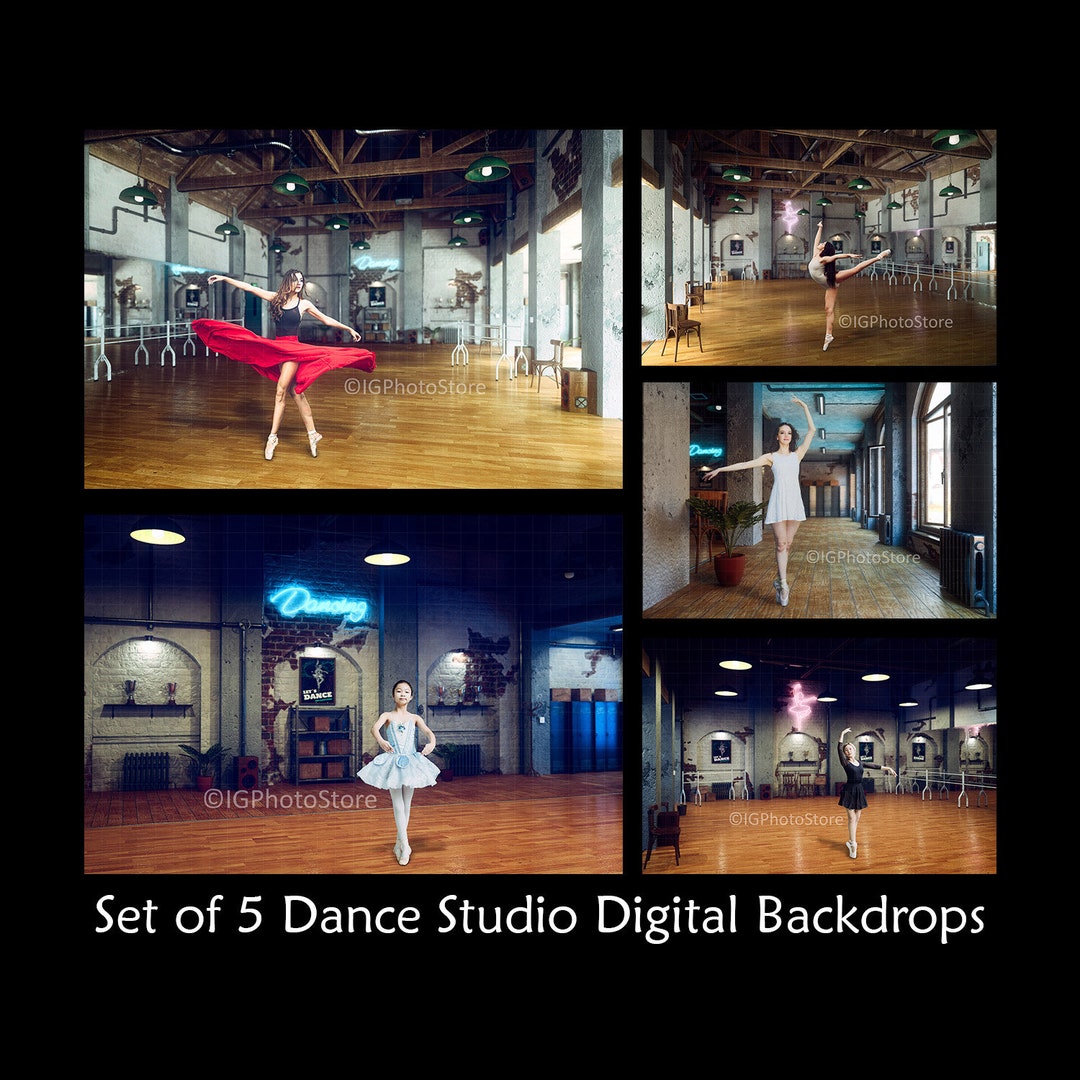 5 Dance Studio Digital Backdrops, Dance School Background Bundle for ...
