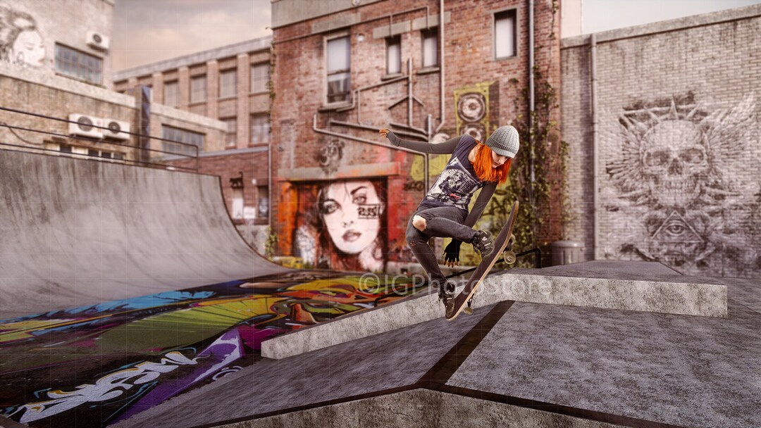 Urban Skateboard Park Digital Backdrop, Skate Park Background for ...