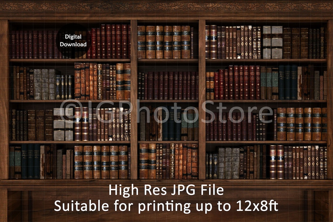 Printable Library Photography Backdrop, Bookcase Backdrop for Portrait ...