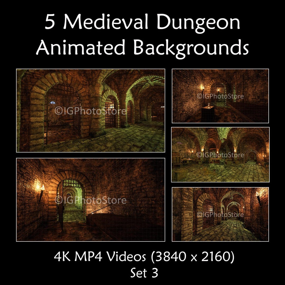 Animated Medieval Dungeon Backgrounds, Green Screen Backdrops (4K MP4 ...