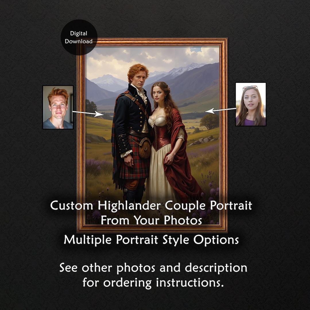 Custom Highlander Couple Portrait From Your Photos, Personalized ...