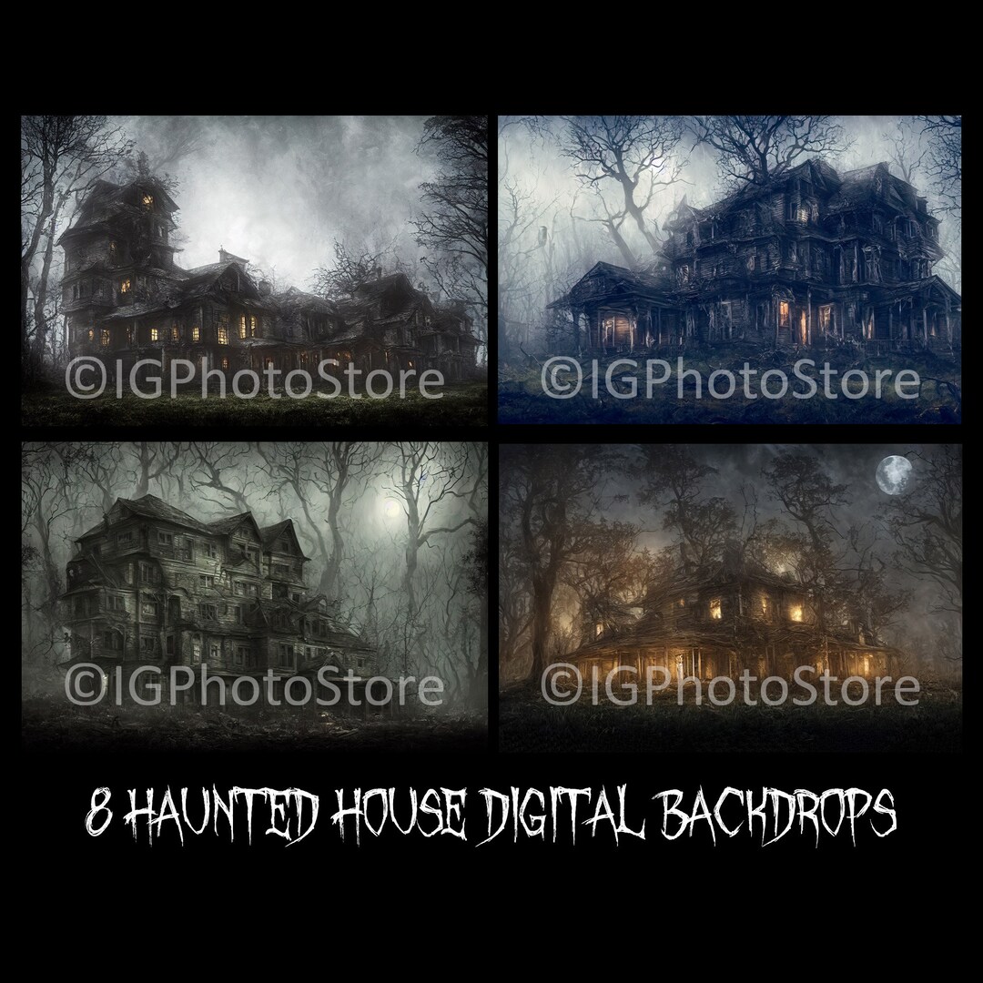Haunted House Digital Backdrops, Halloween Digital Backgrounds, Creepy ...
