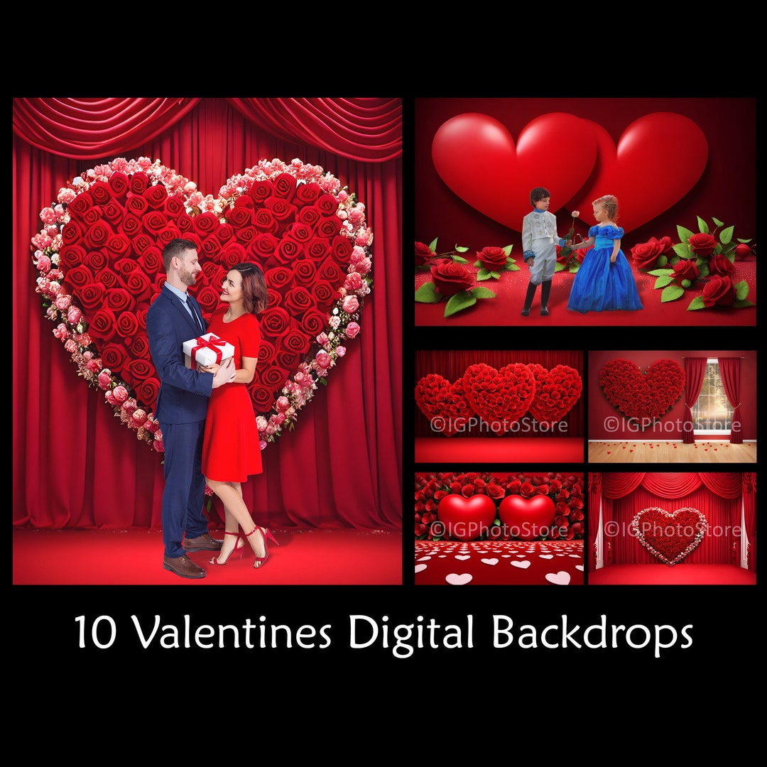 Valentines Digital Backdrops Bundle, Digital Backgrounds for Valentines ...