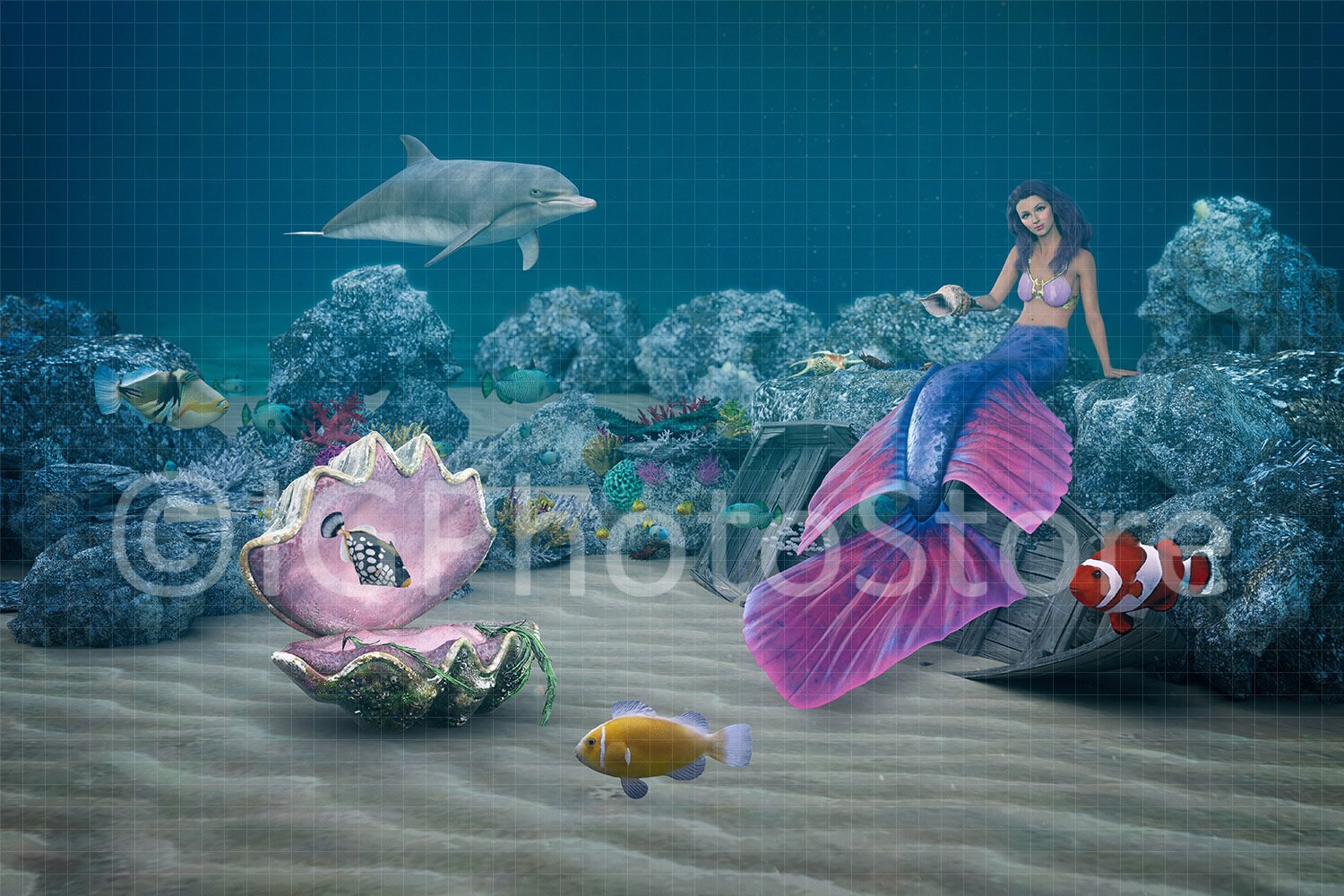 Mermaid Digital Backdrop & Overlay Bundle Undersea | Etsy