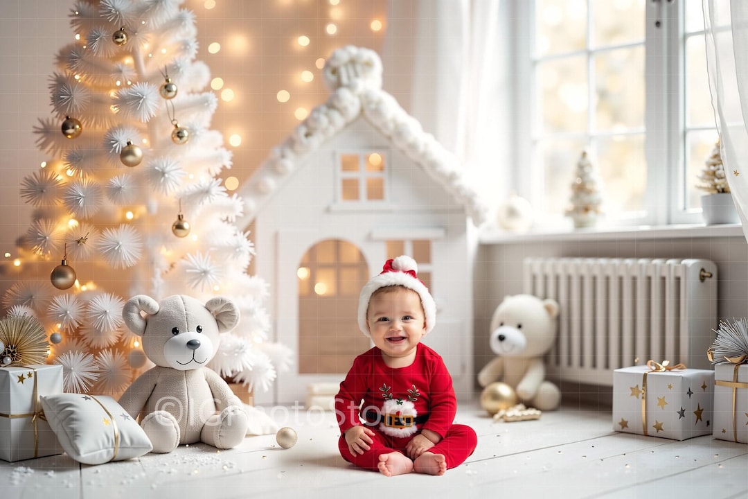 White Christmas Studio Digital Backdrop for Kids, Festive Holiday ...