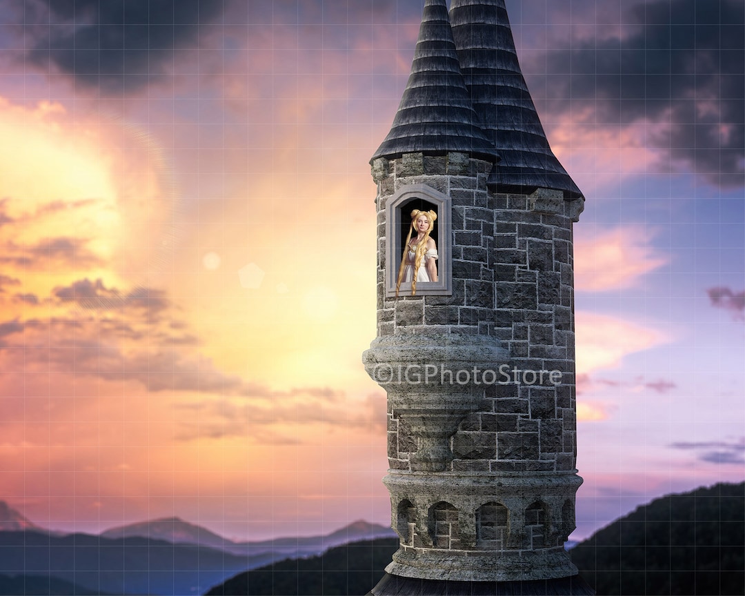 Fairy Tale Princess Tower Layered Digital Backdrop, Rapunzel Cosplay ...