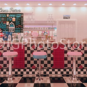 Vintage Ice Cream Parlour Digital Backdrop, 1950s Vintage Digital ...