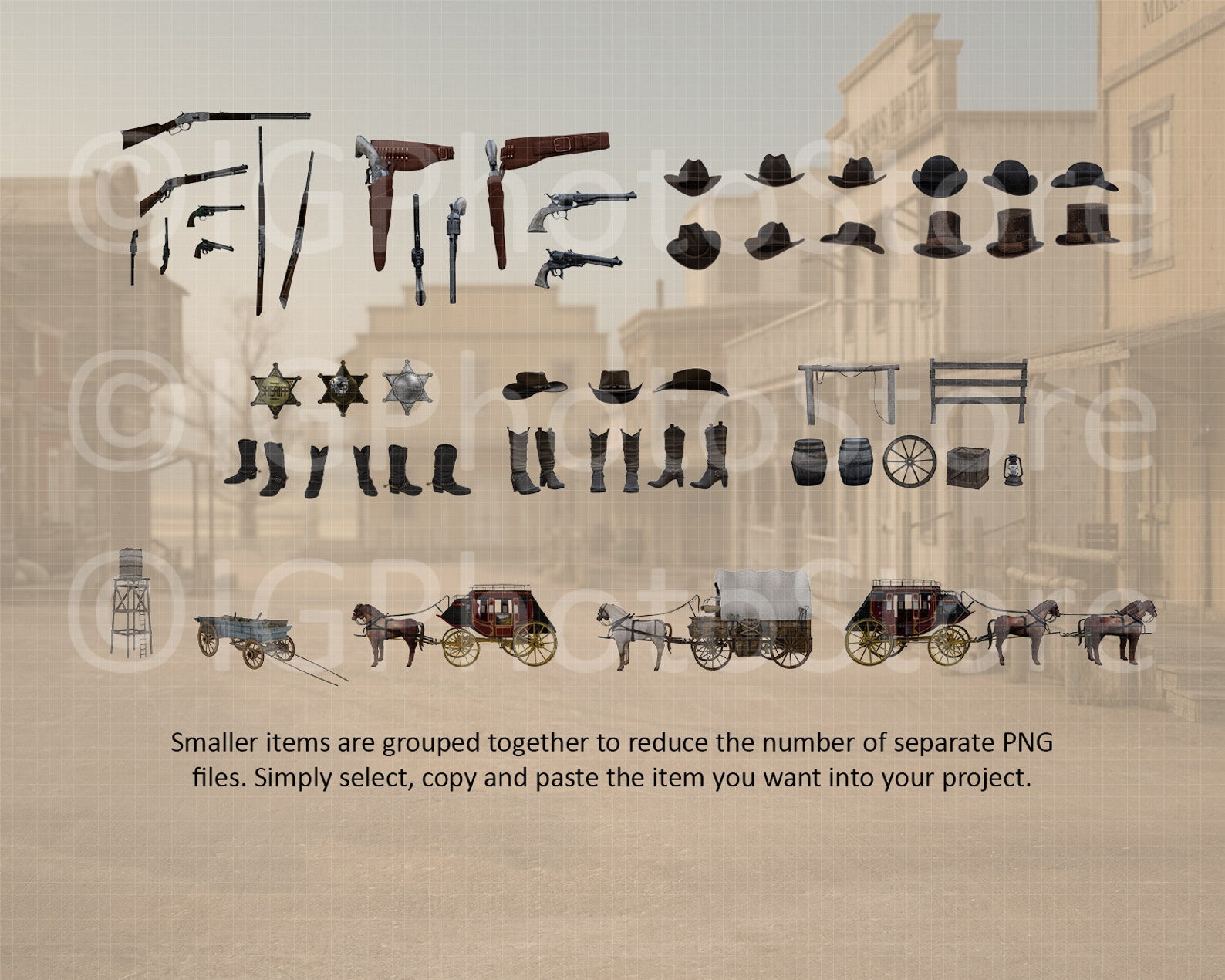 Wild West Digital Overlays, Old Western PNG Clip Art, Cowboy, Hat ...