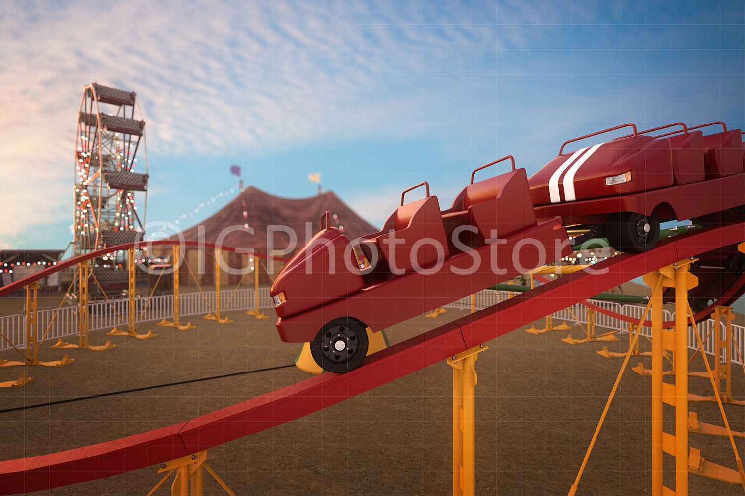 Roller Coaster Digital Backdrop, Carnival Amusement Park Ride Digital ...