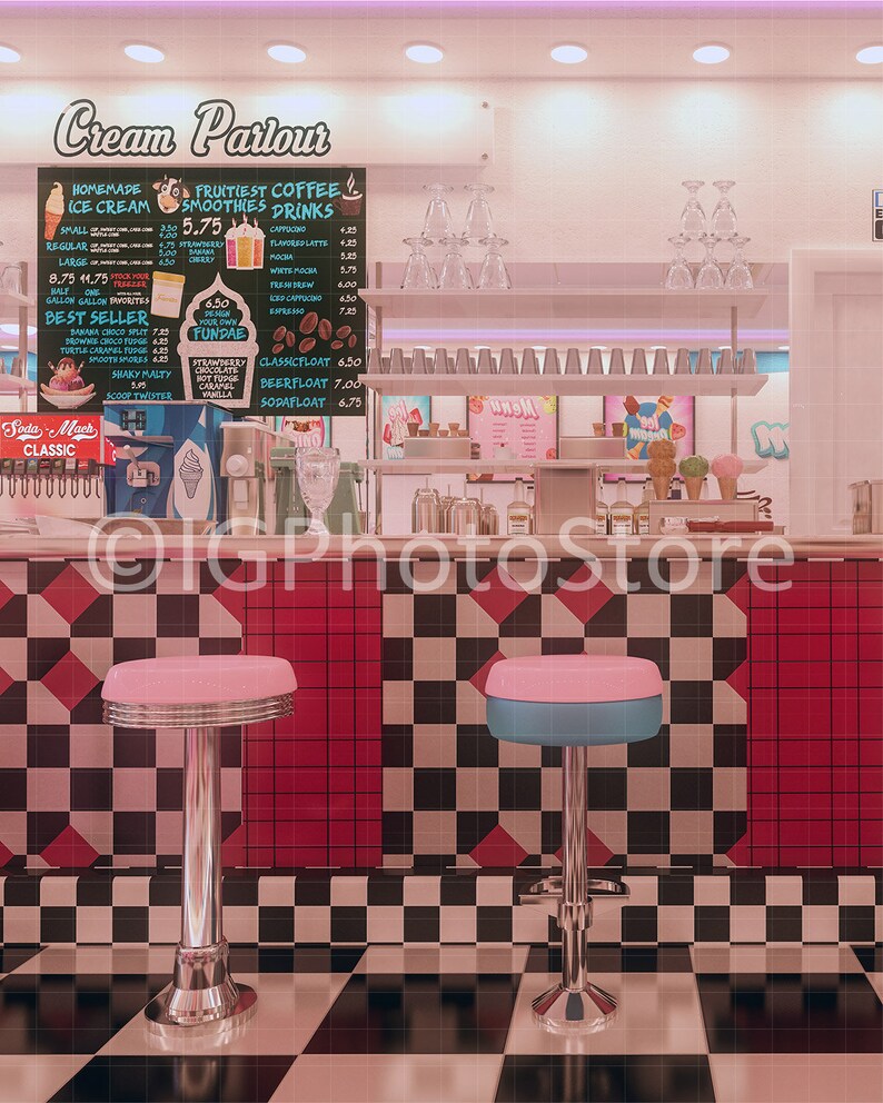 Vintage Ice Cream Parlour Digital Backdrop 1950s Vintage - Etsy UK