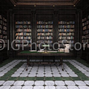 Library Digital Backdrop for Graduation Photos, Vintage Desk, Book Case ...