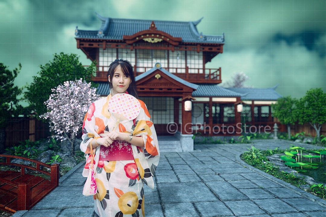 Japanese House Digital Backdrop, Asian Portrait Digital Background ...