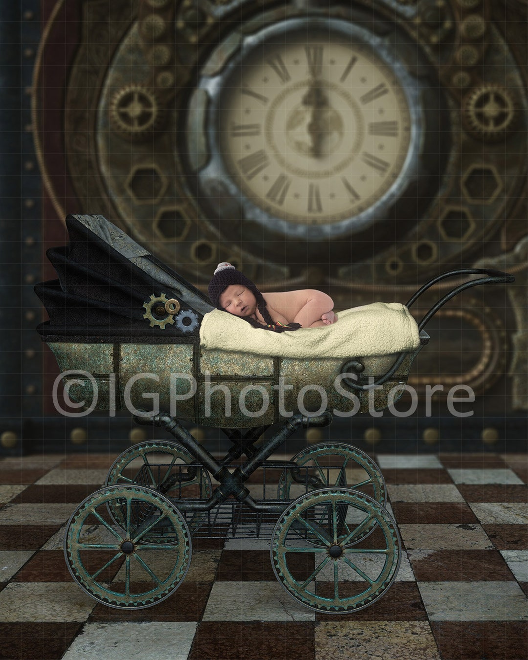 Steampunk Baby Digital Backdrop, Steampunk Stroller Digital Background ...