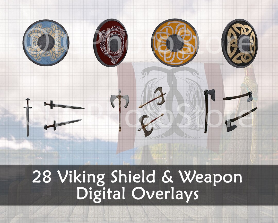 Viking Shield & Weapon Digital Overlays, Medieval Weapons PNG Clipart ...