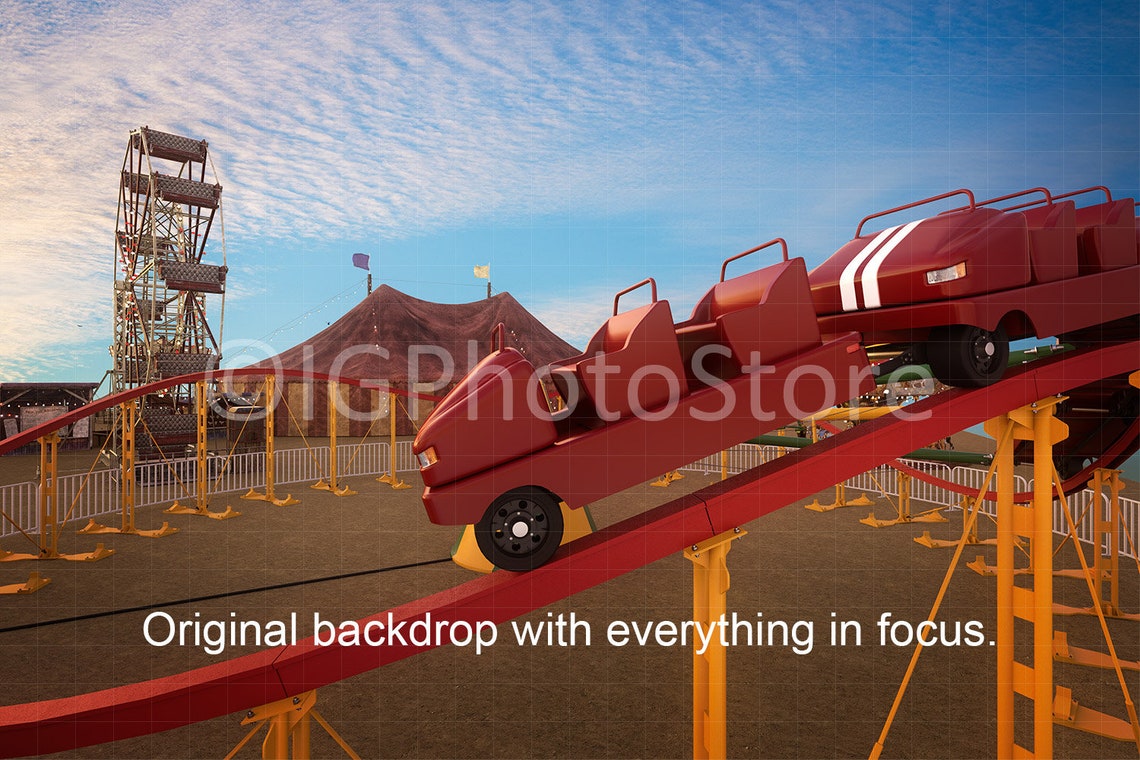 Roller Coaster Digital Backdrop, Carnival Amusement Park Ride Digital ...