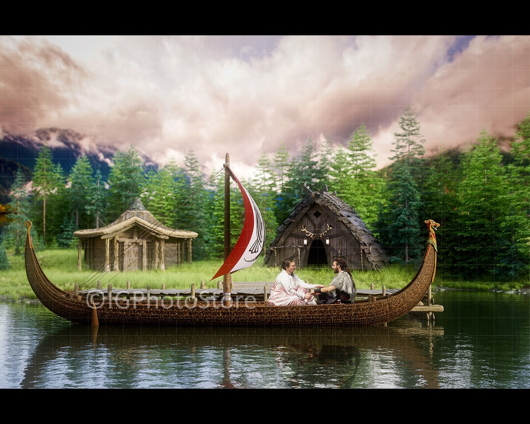 Viking Boat and Village Digital Backdrop, Cosplay Photography (digital ...