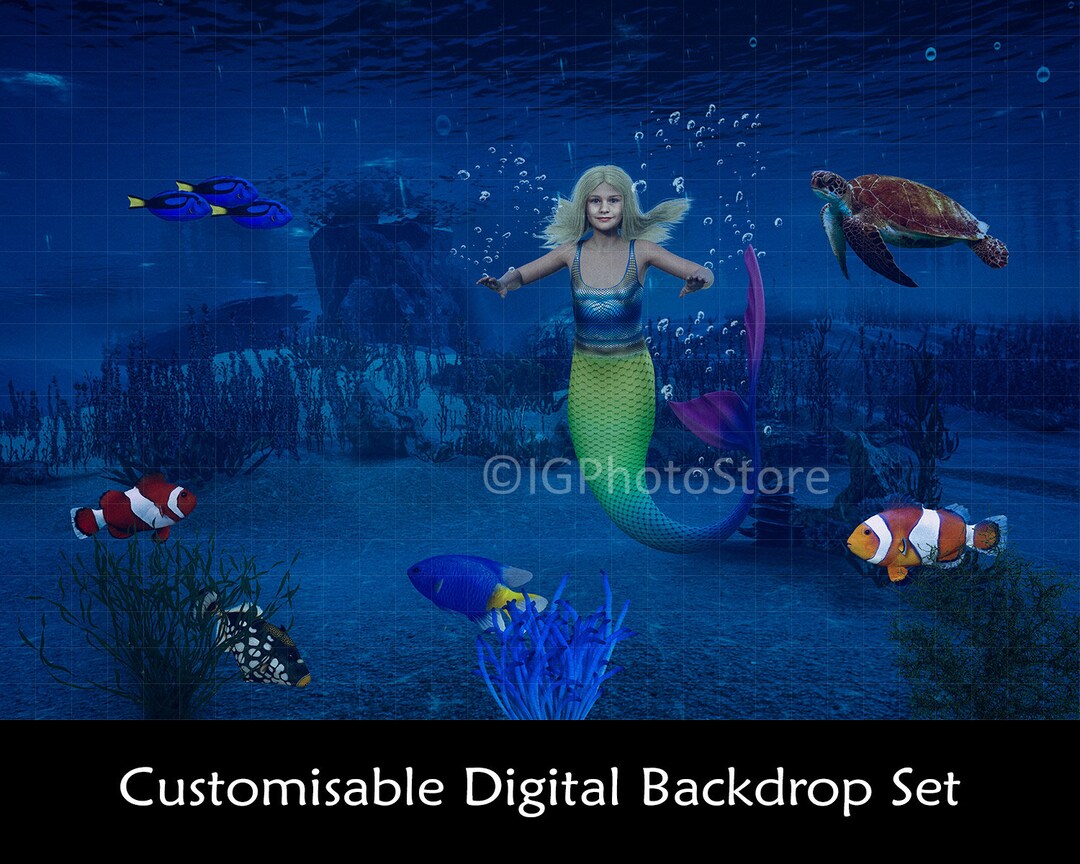 Mermaid Digital Backdrop Set, Customisable Layered Undersea Digital ...