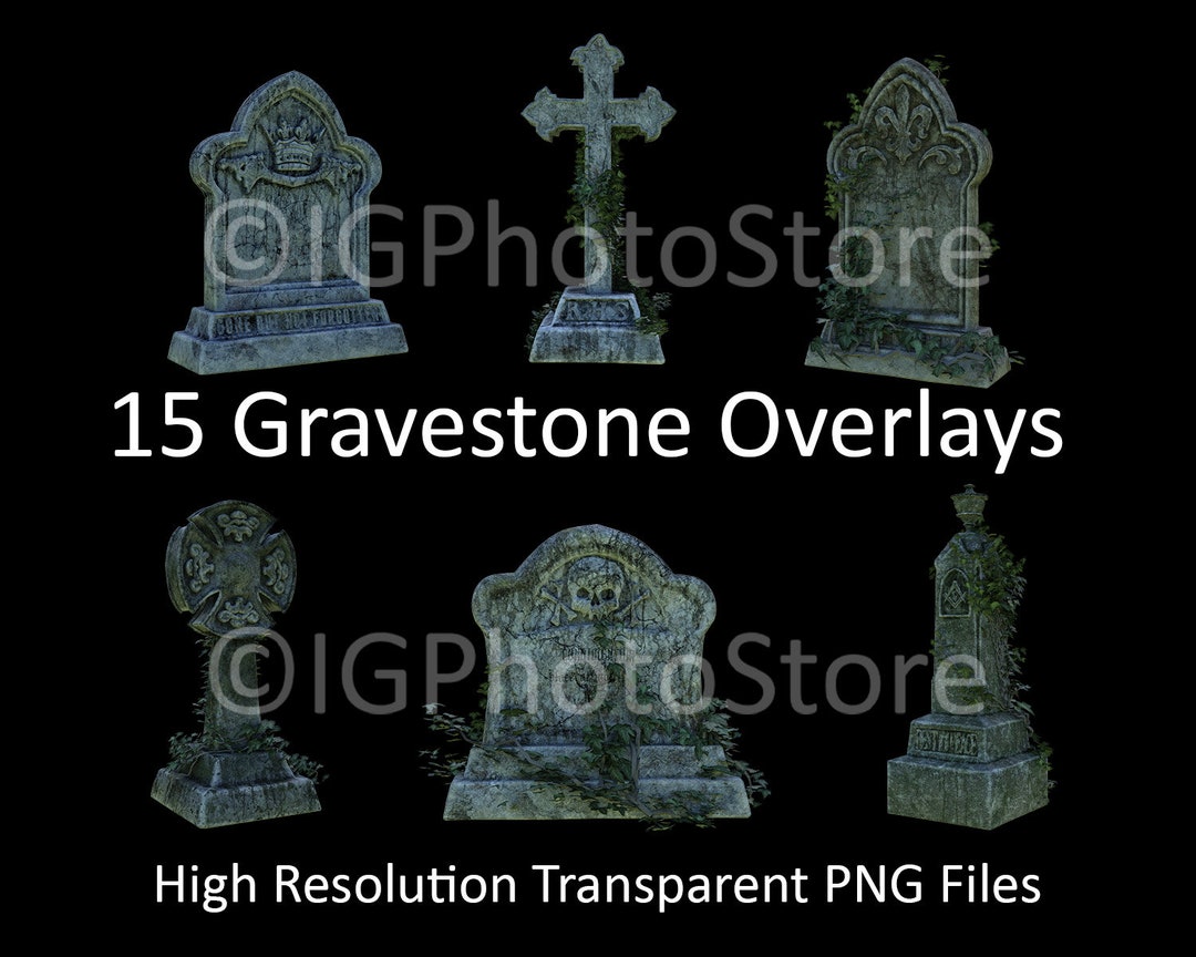 15 Gravestone Digital Overlays, Transparent PNG Tombstones, Graveyard ...