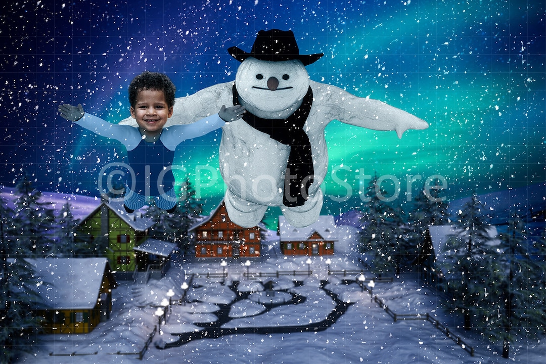 Flying With Snowman Background, Flying Snowman Backdrop, Snowman ...