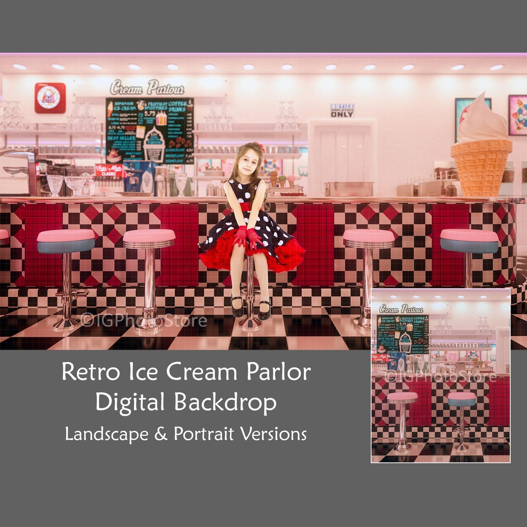 Vintage Ice Cream Parlour Digital Backdrop, 1950s Vintage Digital ...