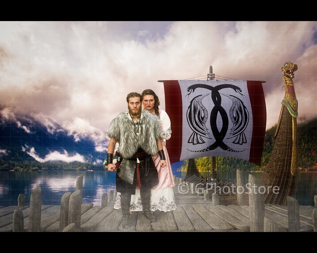 Viking Longboat at Pier Digital Background, Viking Digital Backdrop ...