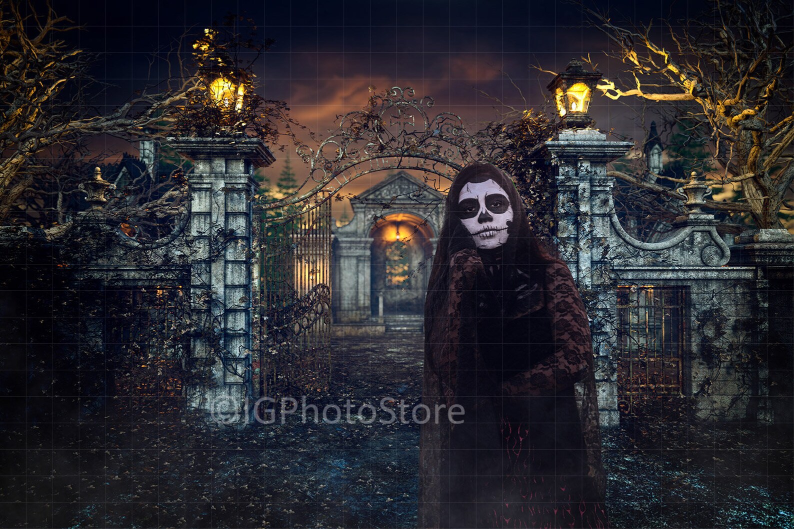 Creepy Cemetery Gates Halloween Digital Backdrop Haunted - Etsy UK