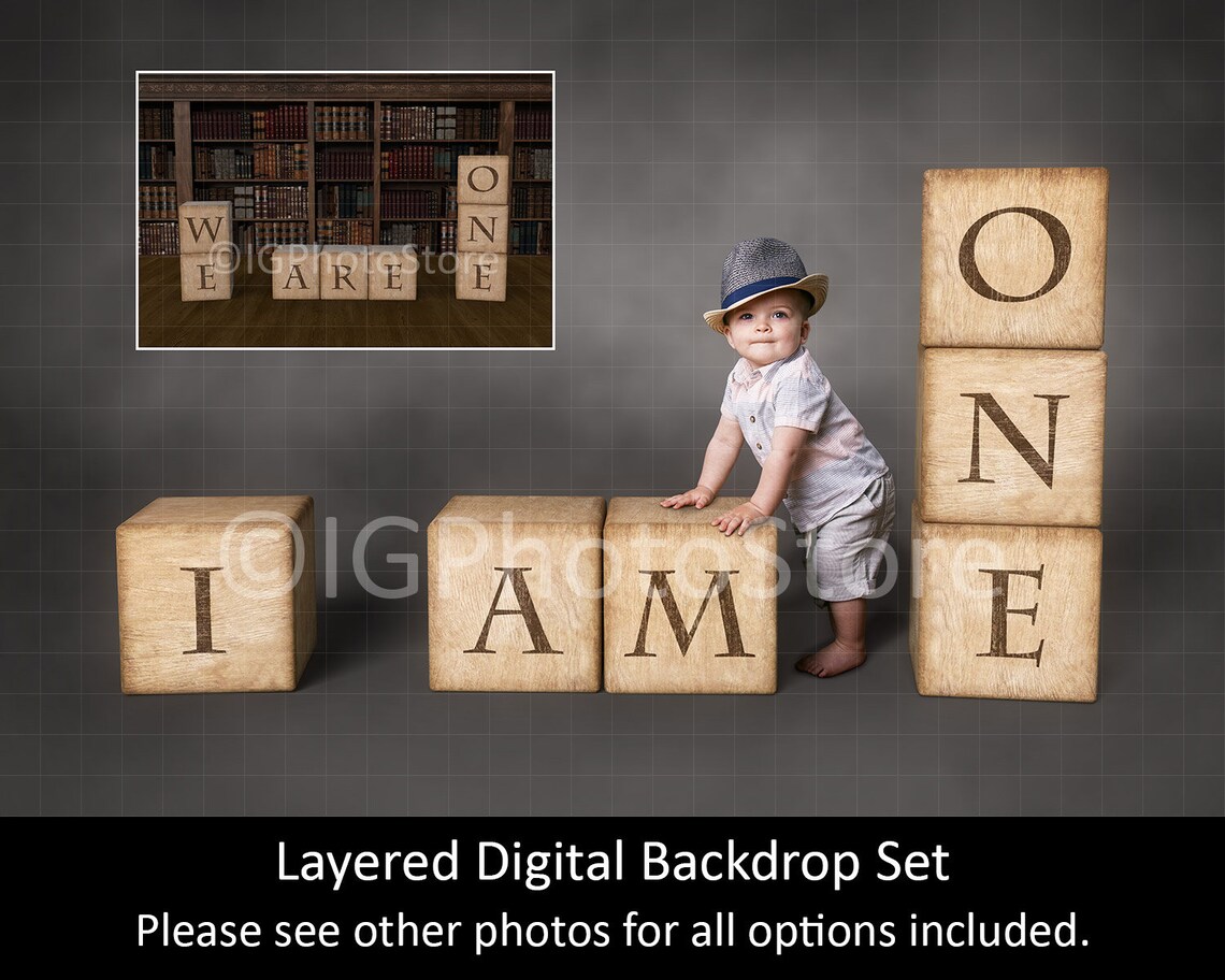 First Birthday Layered Digital Backdrop Set One Year Old - Etsy