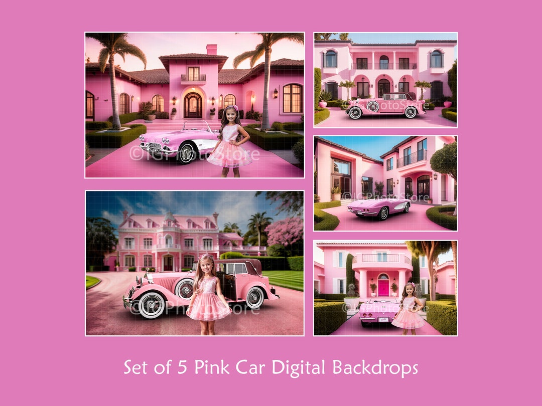 5 Pink Car Digital Backgrounds, Dolly Car Backdrops, Vintage Cars ...