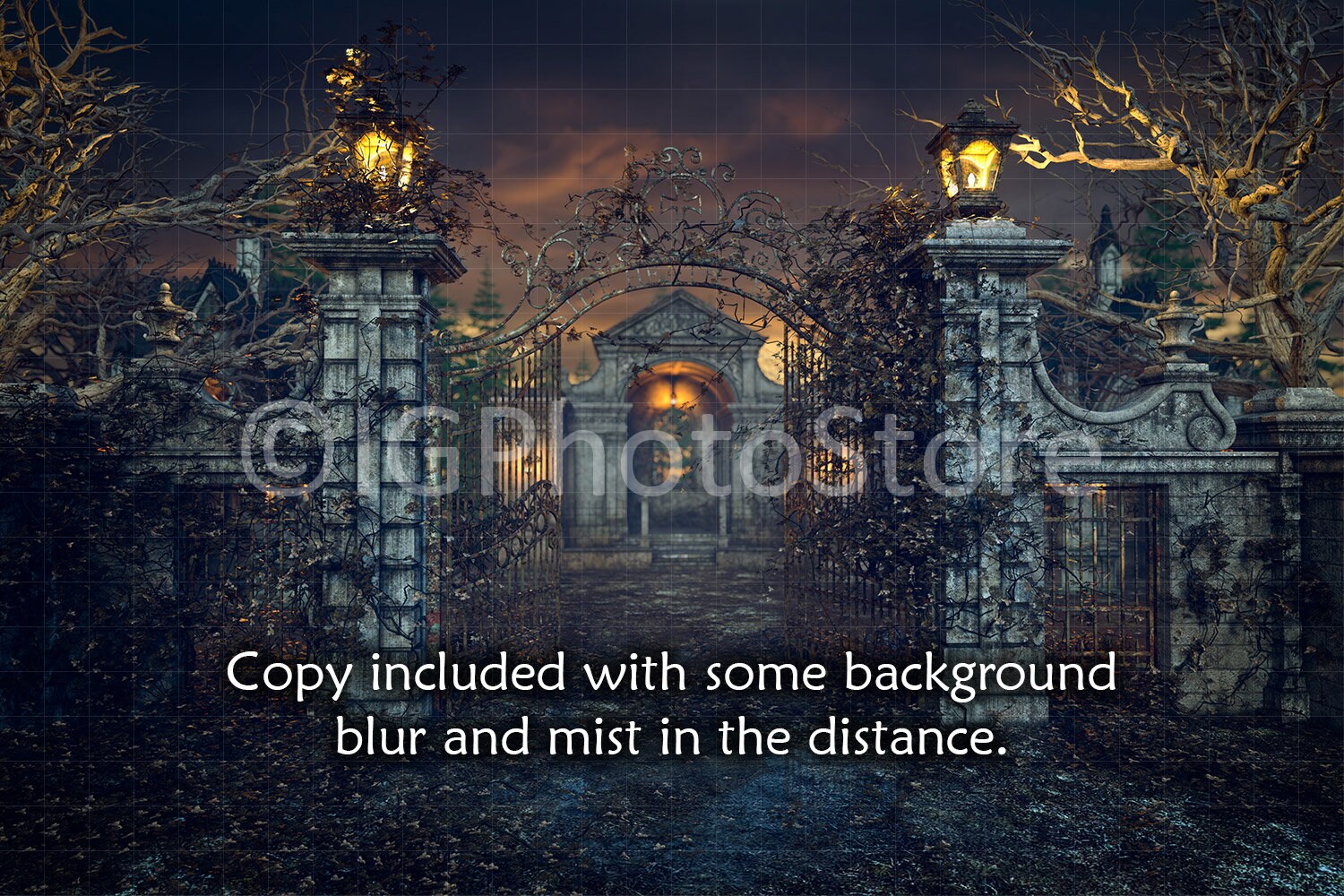 Creepy Cemetery Gates Halloween Digital Backdrop Haunted - Etsy UK