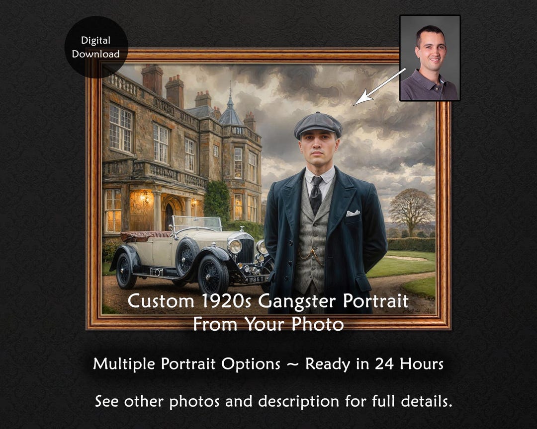 Custom 1920s British Gangster Portrait From Photo, Gift for Him ...