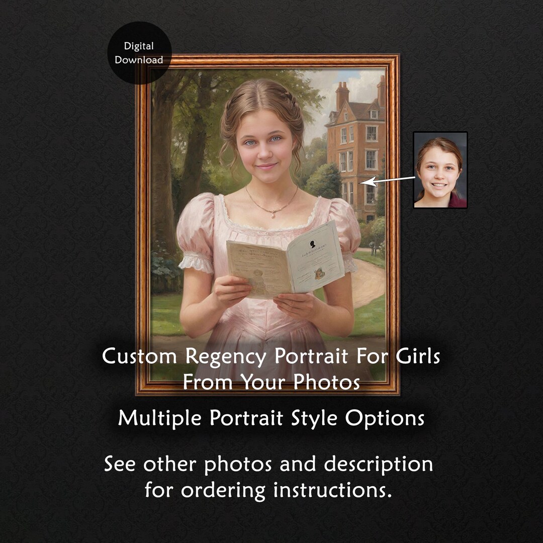 Custom Regency Costume Portrait for Girls, Bridgerton Painting From ...