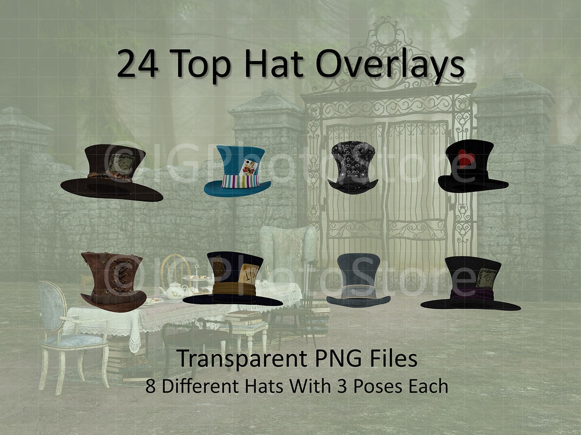 Top Hat Overlays Whimsical Hats for Composite Portraits PNG - Etsy