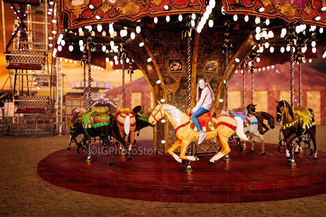 Carousel Digital Backdrop, Fair Ground Horse Ride Digital Background ...